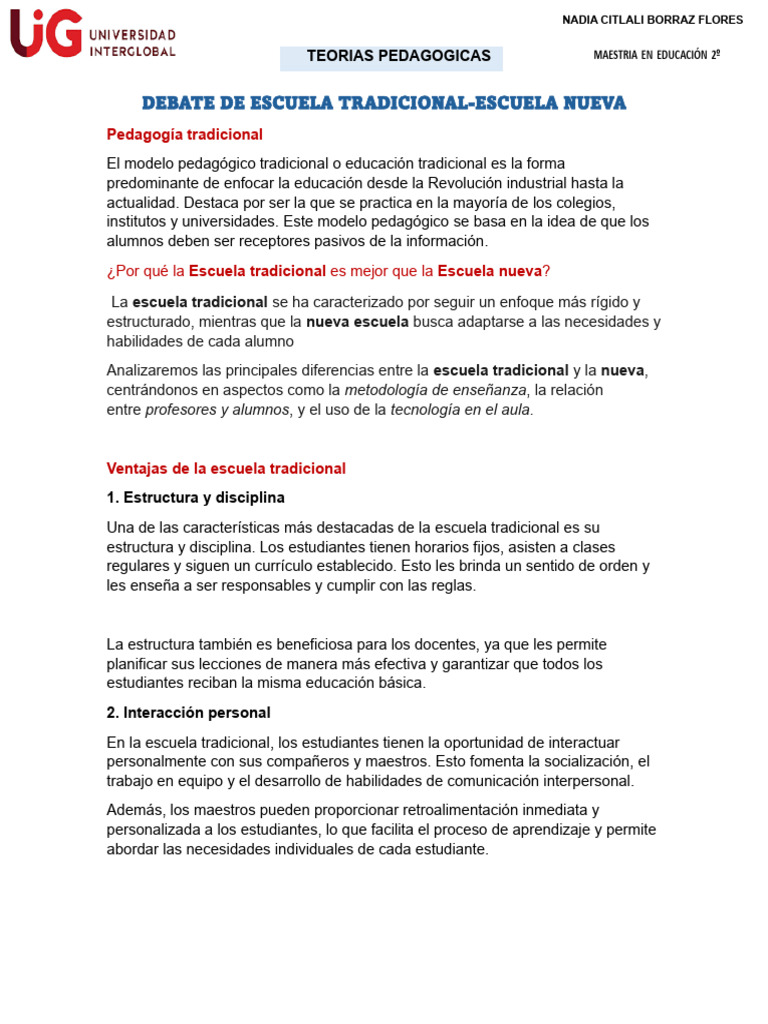 Debate de Escuela Tradicional | PDF | Escuelas | Pedagogía