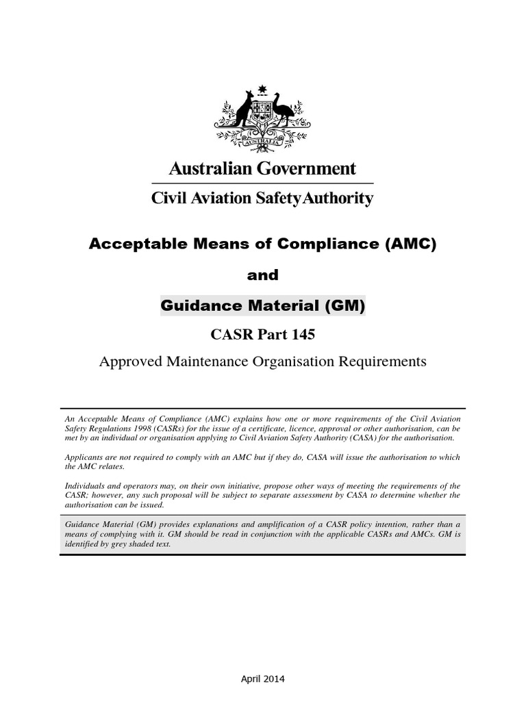 AMC & GM for CASR Part 145 Compliance | PDF | Regulatory Compliance