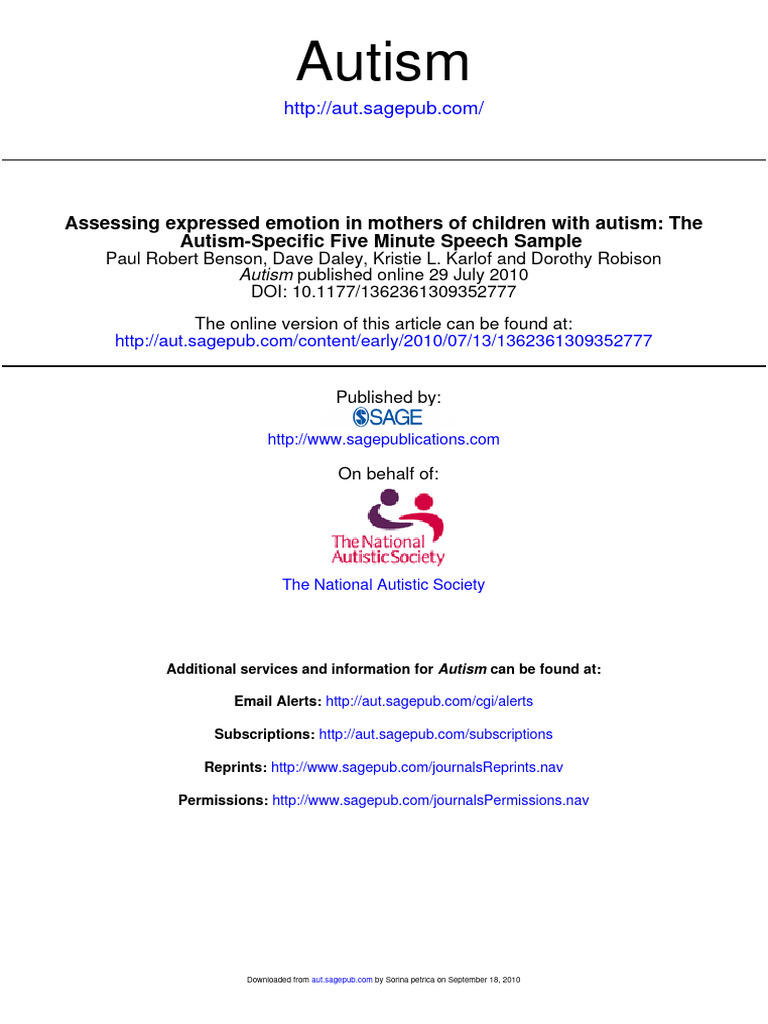 Assessing Expressed Emotion | PDF | Autism Spectrum | Validity (Statistics)