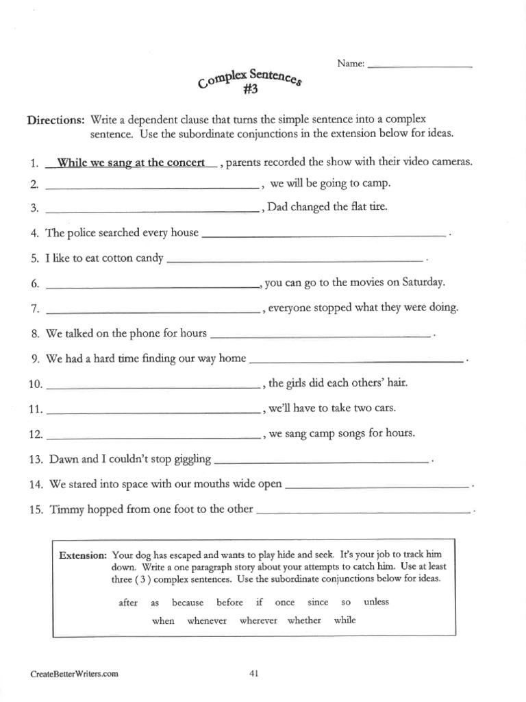 Complex Sentence Practice-3-5-1-2 | PDF