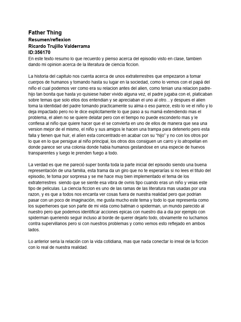 Reflexión sobre "Father Thing" | PDF