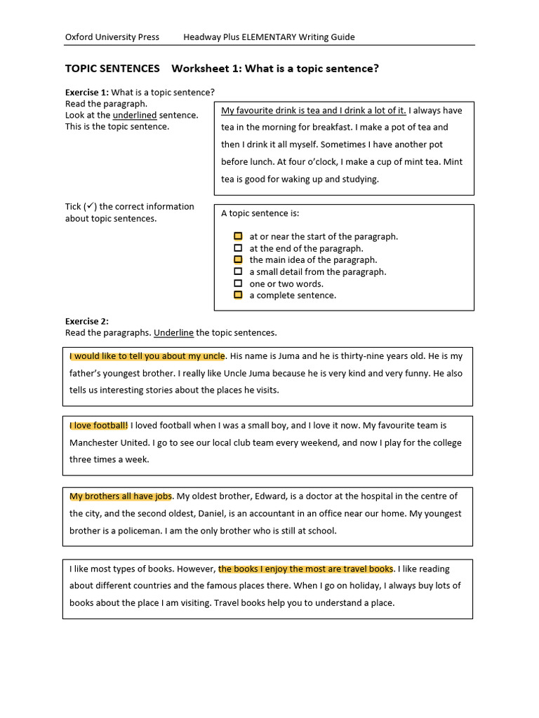 Topic Sentences Writing Guide | PDF