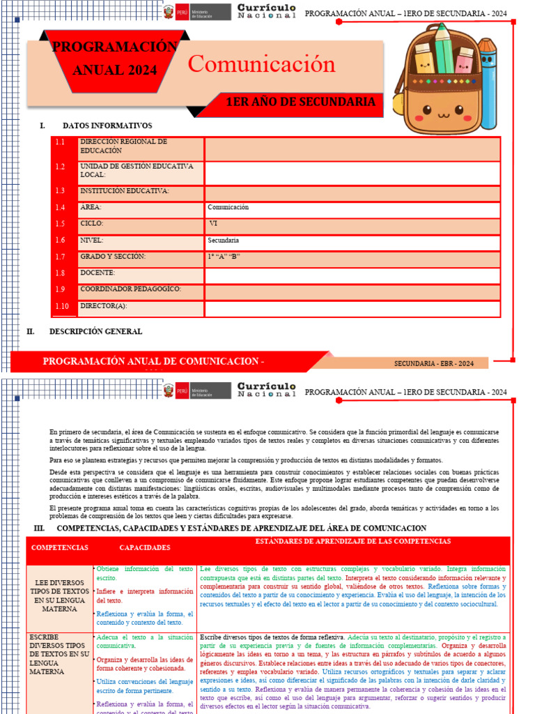 Programación Anual 1º Comunicacion 2024 Pdf Sociedad Democracia