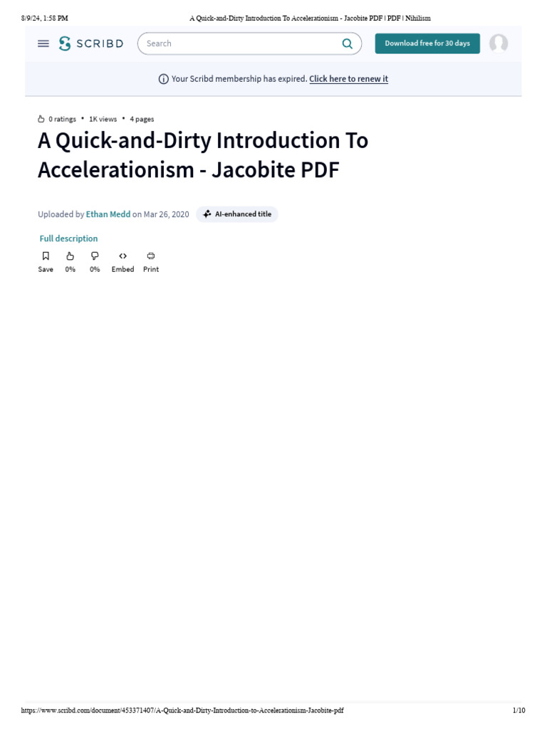 A Quick-and-Dirty Introduction To Accelerationism - Jacobite PDF - PDF - Nihilism | PDF | Scribd ...