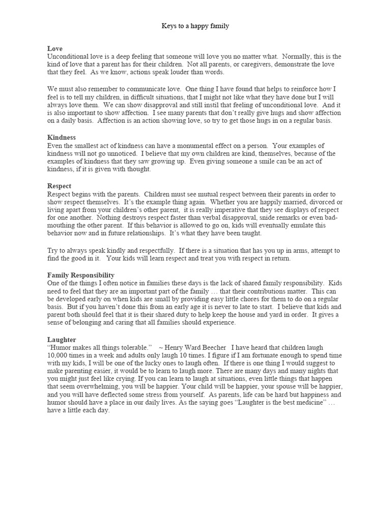 Keys to a Happy Family Life | PDF | Laughter | Love