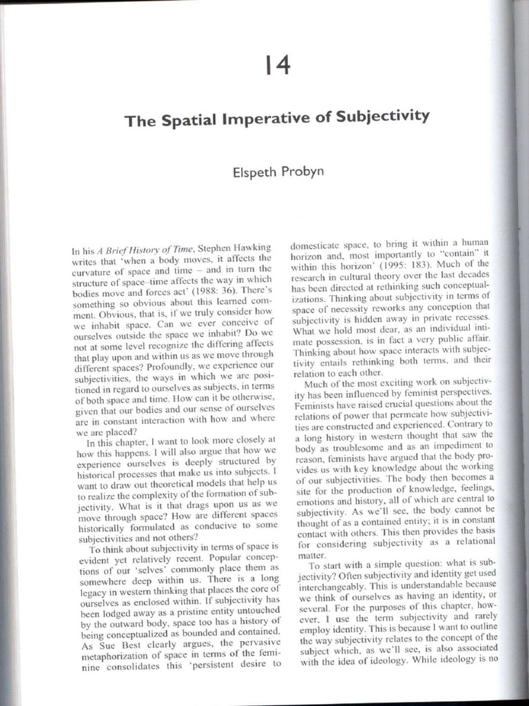 Subjectivity and Space in Feminist Theory | PDF | Lesbian | Ideologies