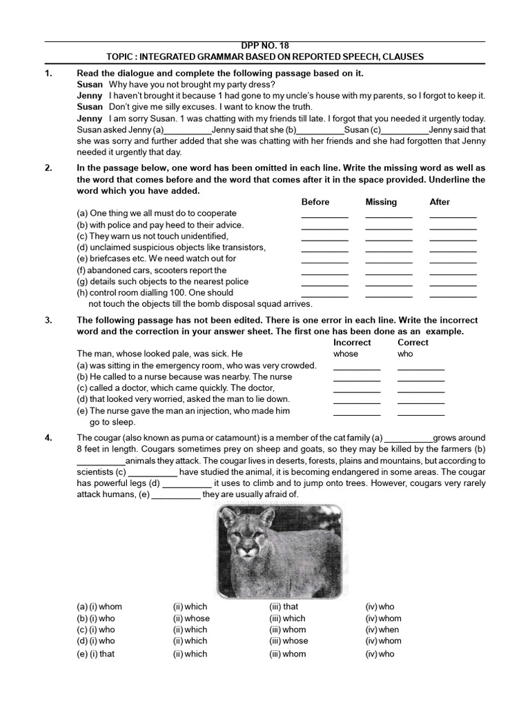 English Grammar DPP-18 @iitianpatrika | PDF | Cougar