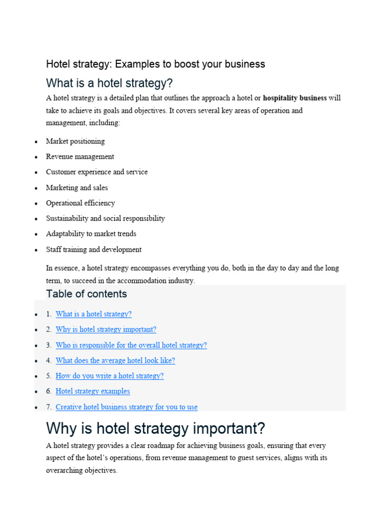 Hotel Strategy | PDF | Hotel | Strategic Management