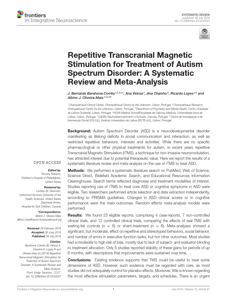 Fnint 12 00027 | PDF | Meta Analysis | Autism Spectrum