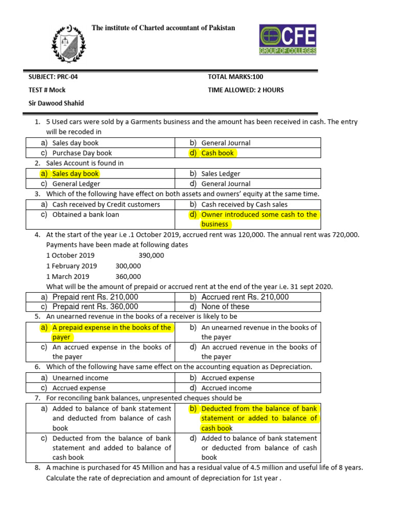 PRC-04 Accounting Practice Test | PDF | Debits And Credits | Depreciation