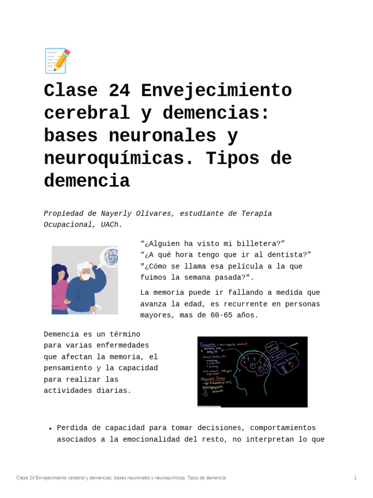 Clase 24 Envejecimiento Cerebral Y Demencias Bases Pdf Demencia