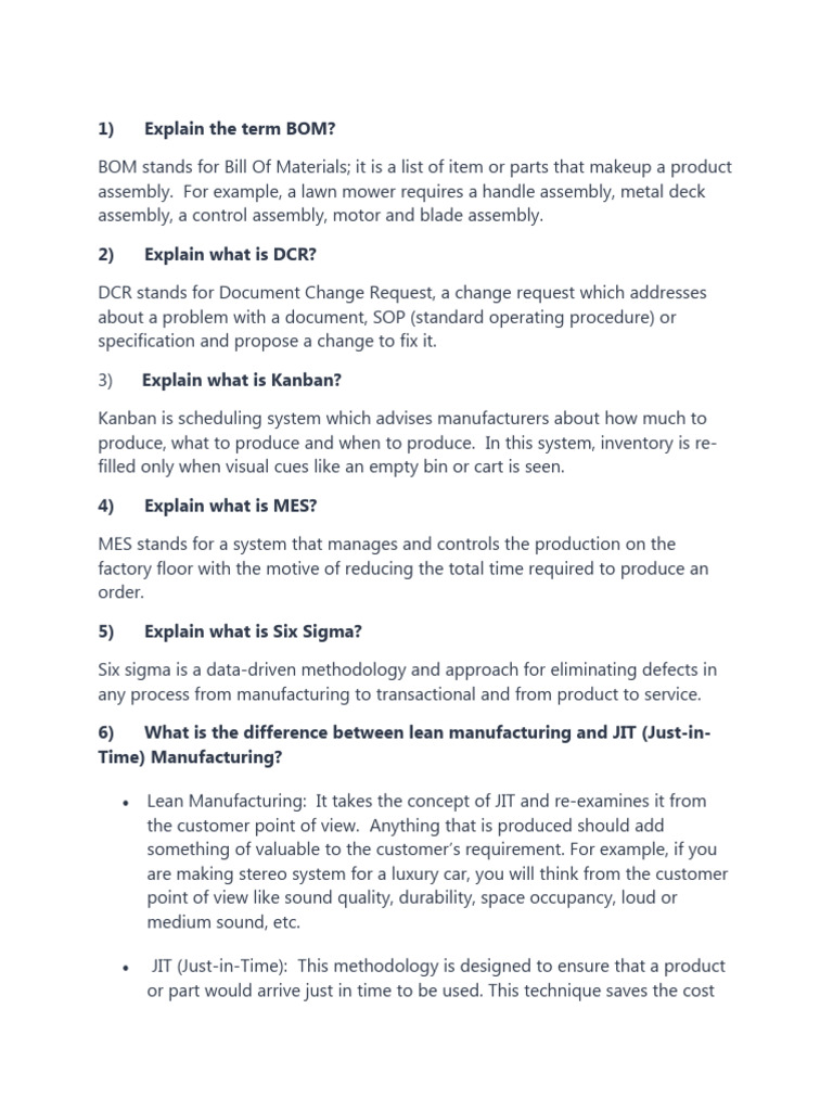 Interview Basics Manufacturing | PDF | Lean Manufacturing | Sheet Metal