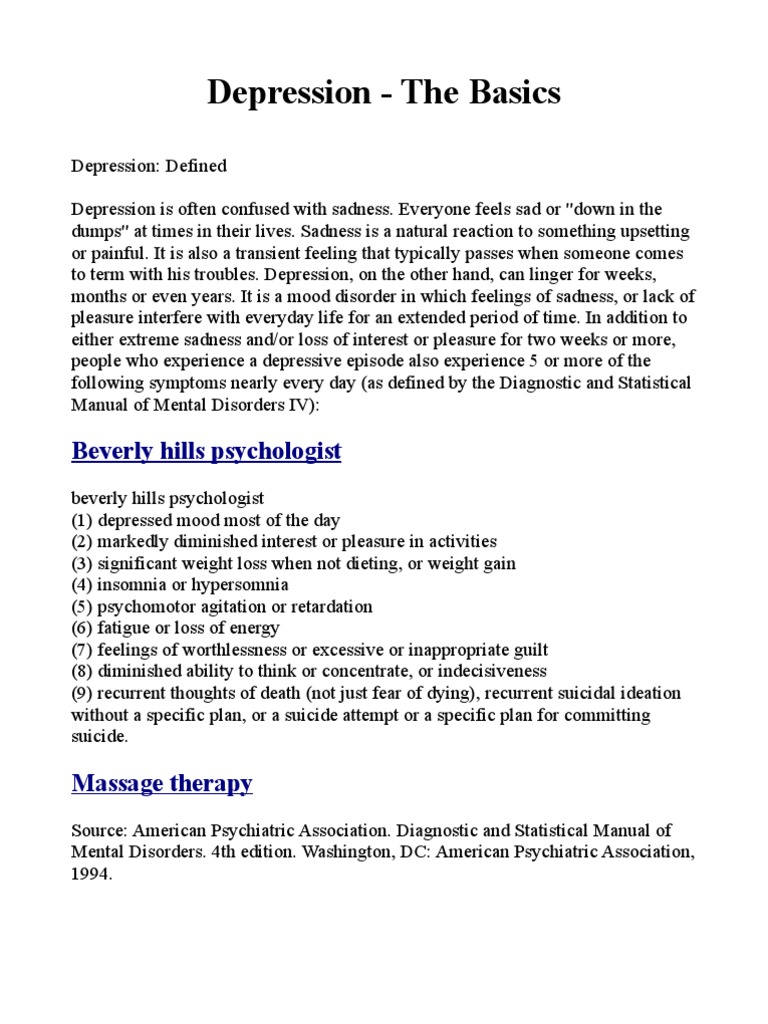 Depression - The Basics | PDF | Major Depressive Disorder | Bipolar ...