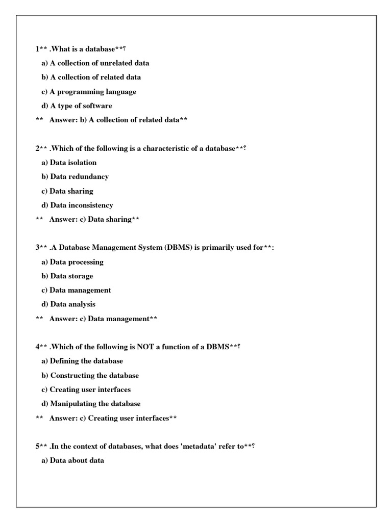 MCQ ch1 | PDF | Databases | Relational Database