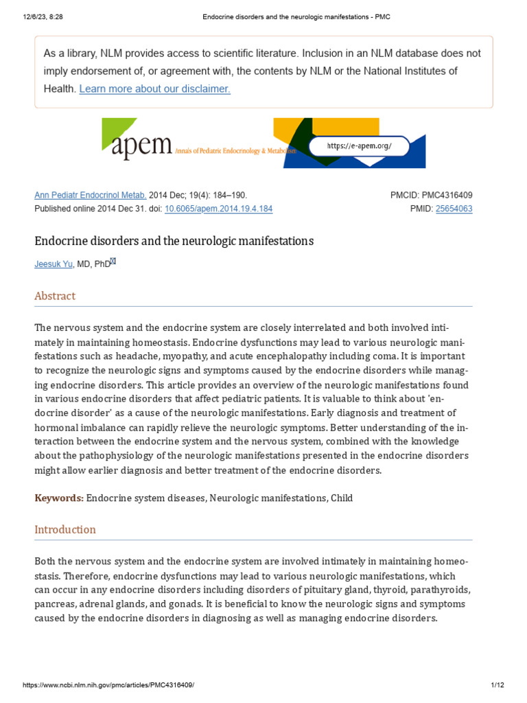 Endocrine Disorders and The Neurologic Manifestations | PDF ...