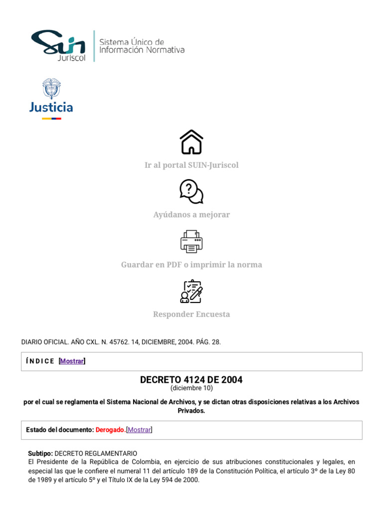 Decreto 4124 de 2004 | PDF | Archivo | Gobierno
