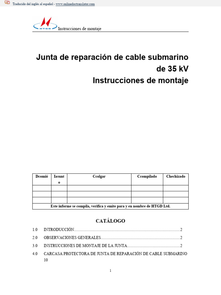 35kV Submarine Cable Repair Joint Assembly Instructions En es PDF