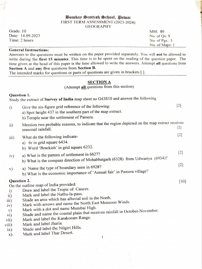 Geography - FTA - 2023-24 | PDF