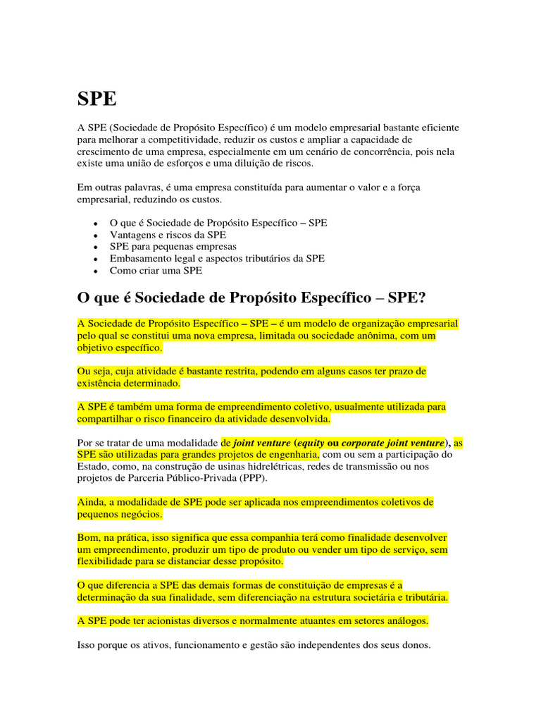 SPE e SCP - SILVIA | PDF | Business | Investimentos