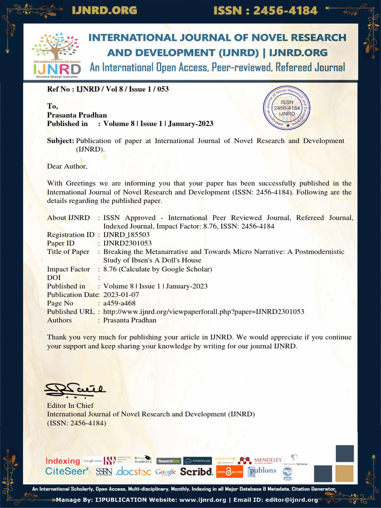 IJNRD2301053 ConfirmationLetter | PDF