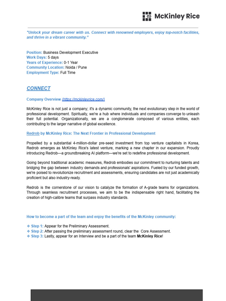 McKinley Rice Job Description - Business Development Executive | PDF ...