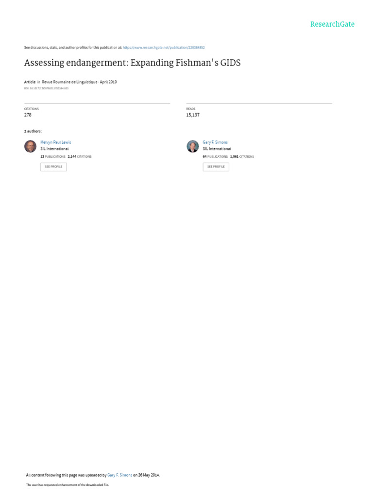 Assessing_endangerment_Expanding_Fishmans_GIDS | PDF | Sociolinguistics ... Assessing_endangerment_Expanding_Fishmans_GIDS | PDF | Sociolinguistics ...