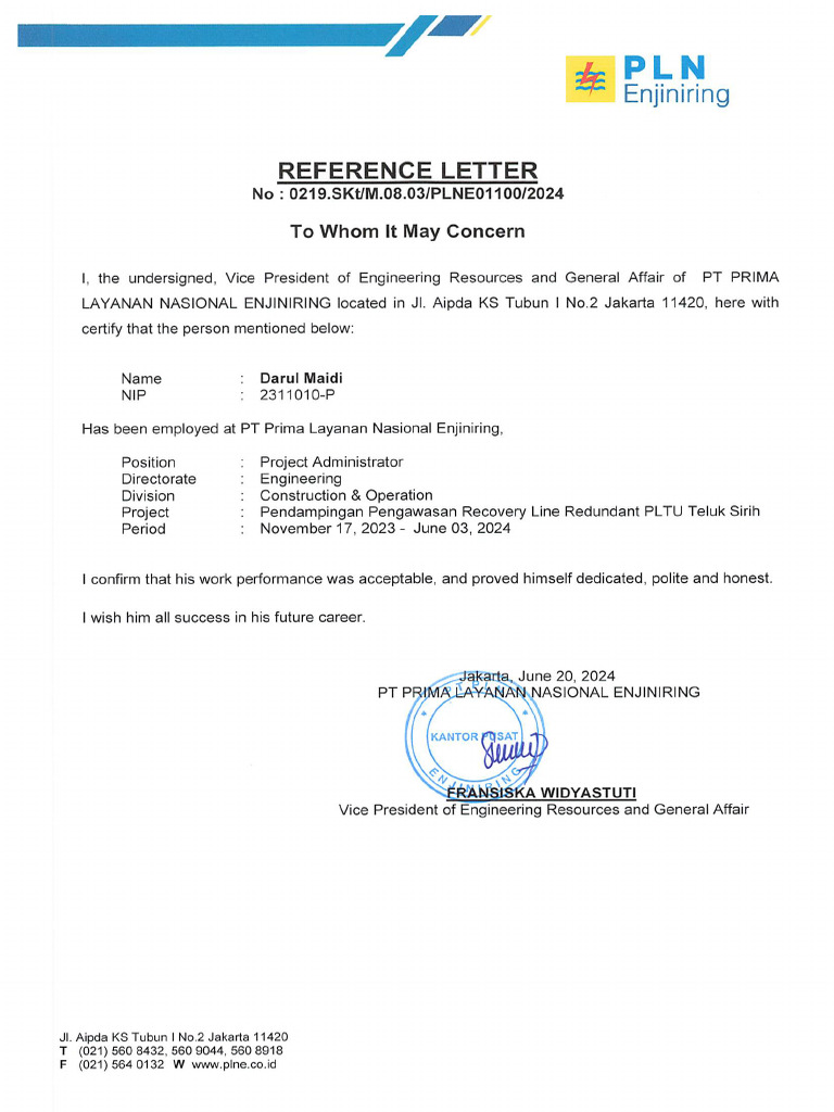 Reference Letter (Paklaring) Darul Maidi | PDF