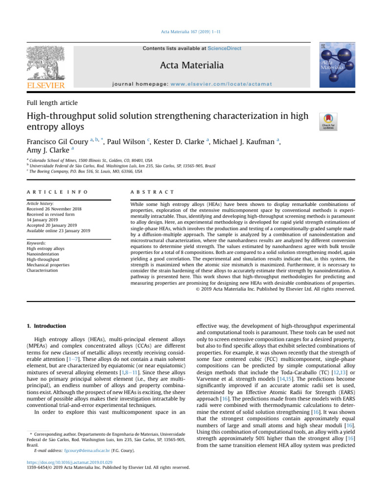 High-Throughput Solid Solution Strengthening Characterization in High Entropy Alloys | PDF ...