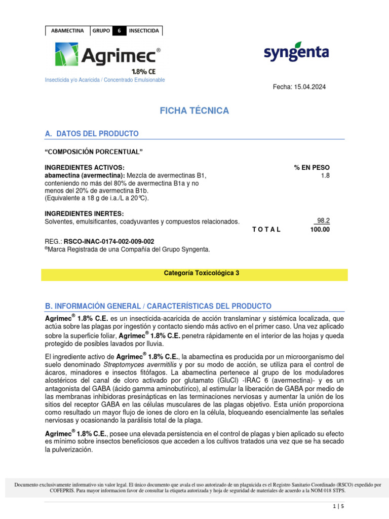 Agrimec 1.8 Ce Ficha Tecnica | PDF