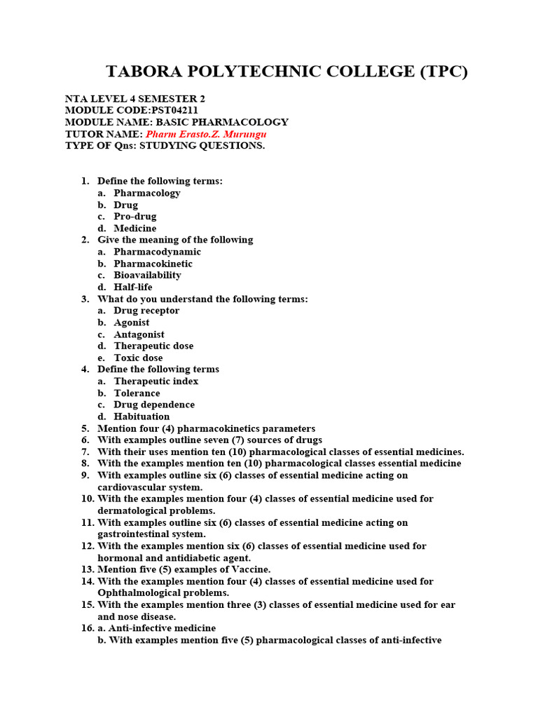 Pharmacology Qns NACTE. 2 2 | PDF | Pharmacology | Drugs