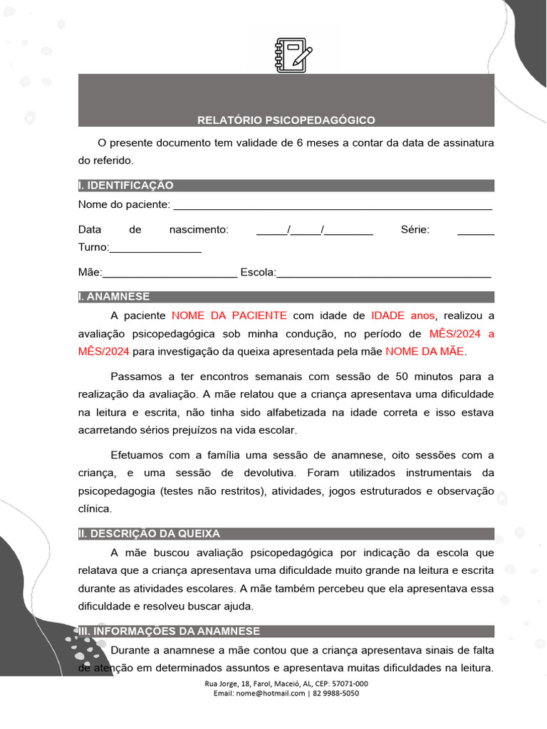 Modelo Relatorio Devolutiva Cor Cinza | PDF | Dislexia | Conceitos ...