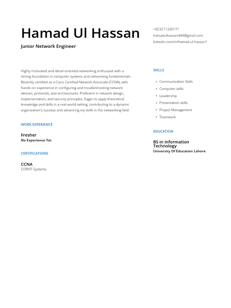 Resume - Hamad Ul Hassan | PDF | Technology & Engineering