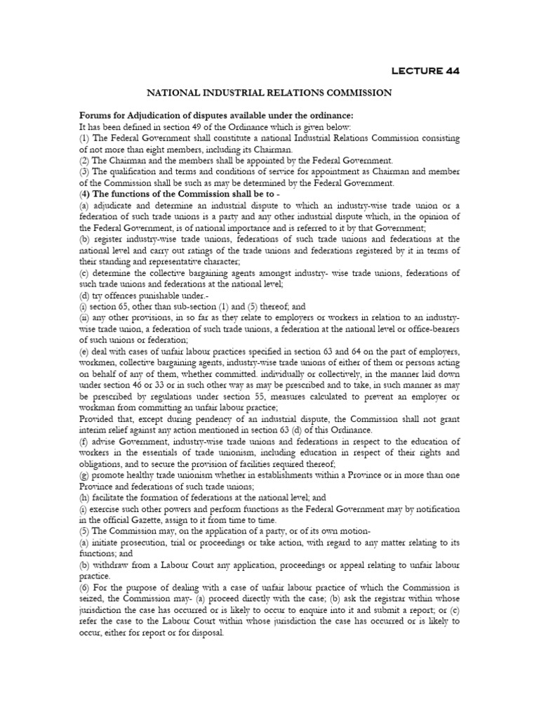 Lecture 44 | PDF | Trade Union | Unfair Labor Practice