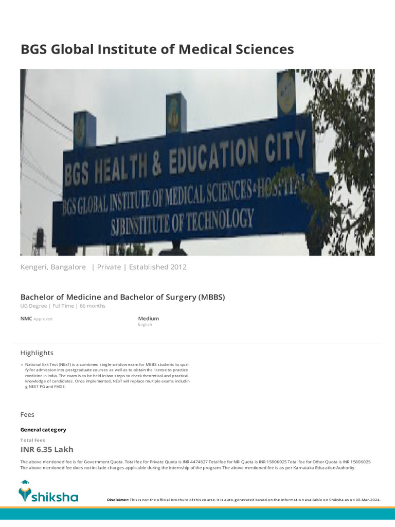 BGS Global Institute MBBS Admission Guide | PDF | Vocational Education ...