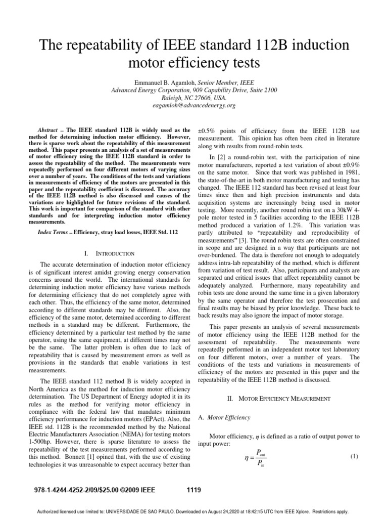 2009 - The Repeatability of IEEE Standard 112B Induction Motor ...
