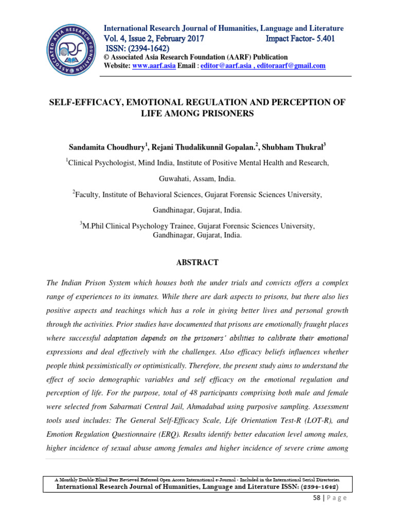 Self Efficacy Emotional Regulation and P | PDF | Self Efficacy | Optimism