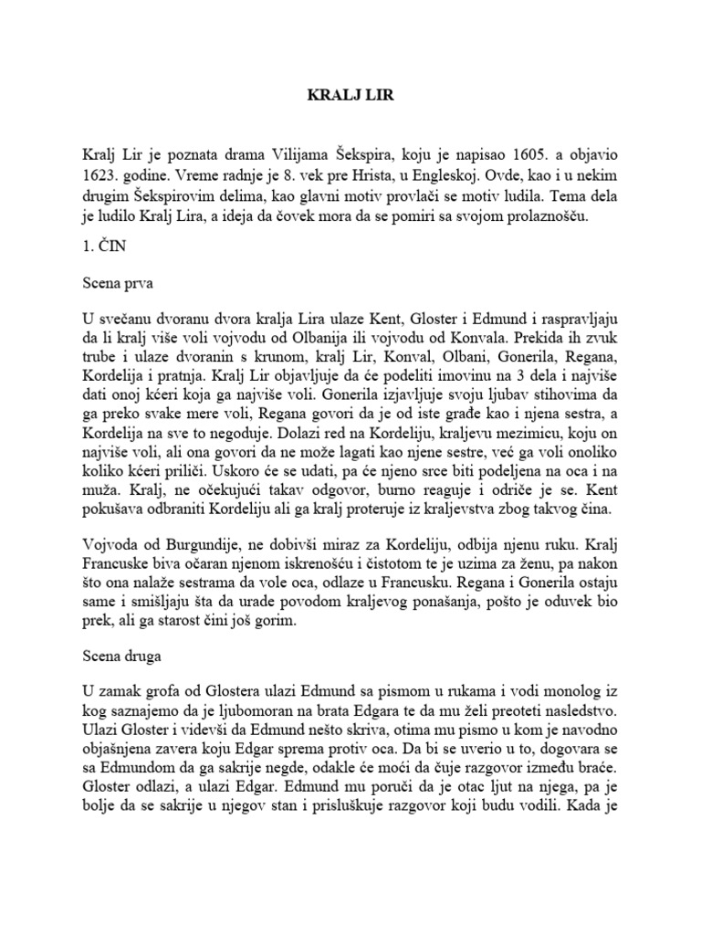 Kralj Lir - Šekspir | PDF