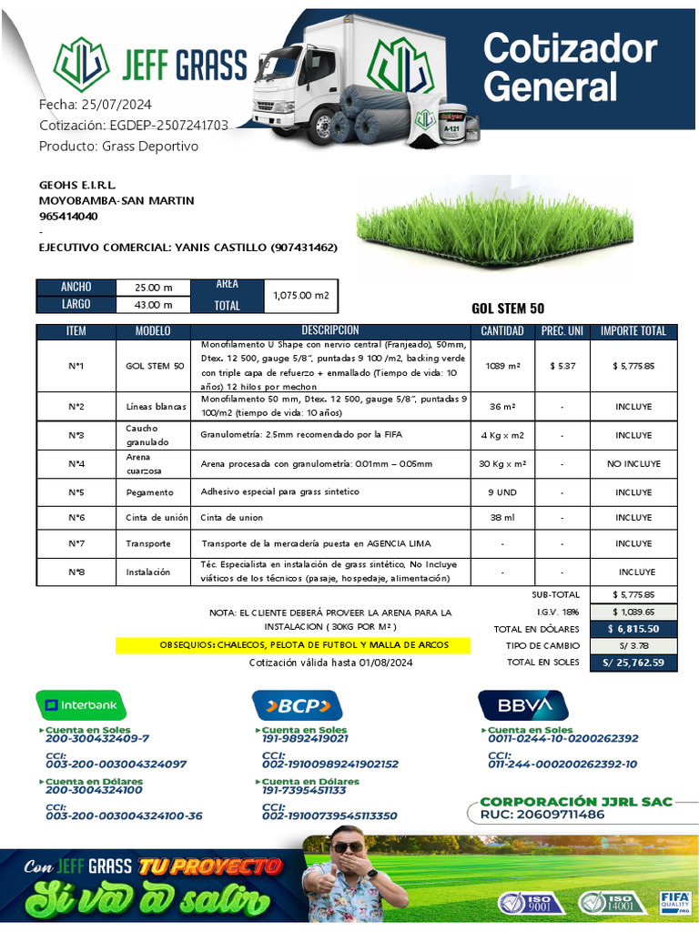 Cotizador Deportivo Corporacion JJRL Sac (1) Geohs 1075M2 Producto Gol ...