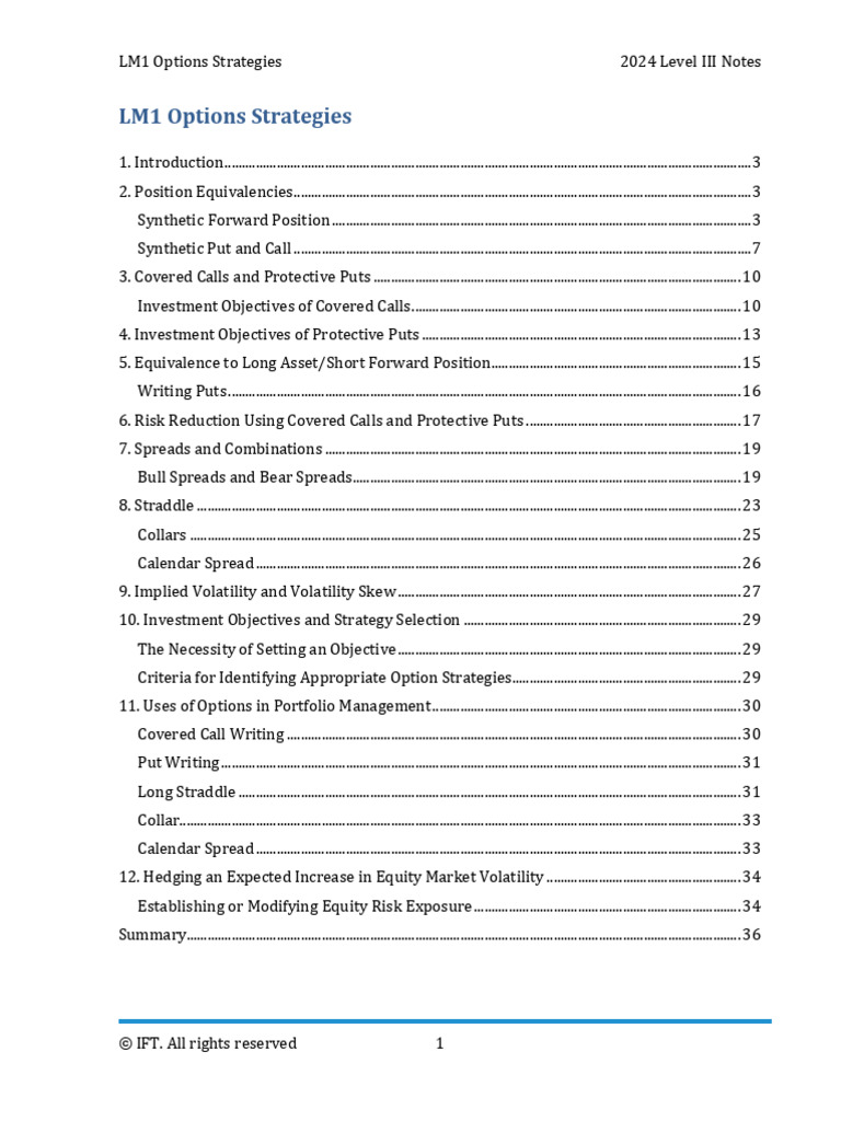 LM1 Options Strategies IFT Notes | PDF | Option (Finance) | Put Option