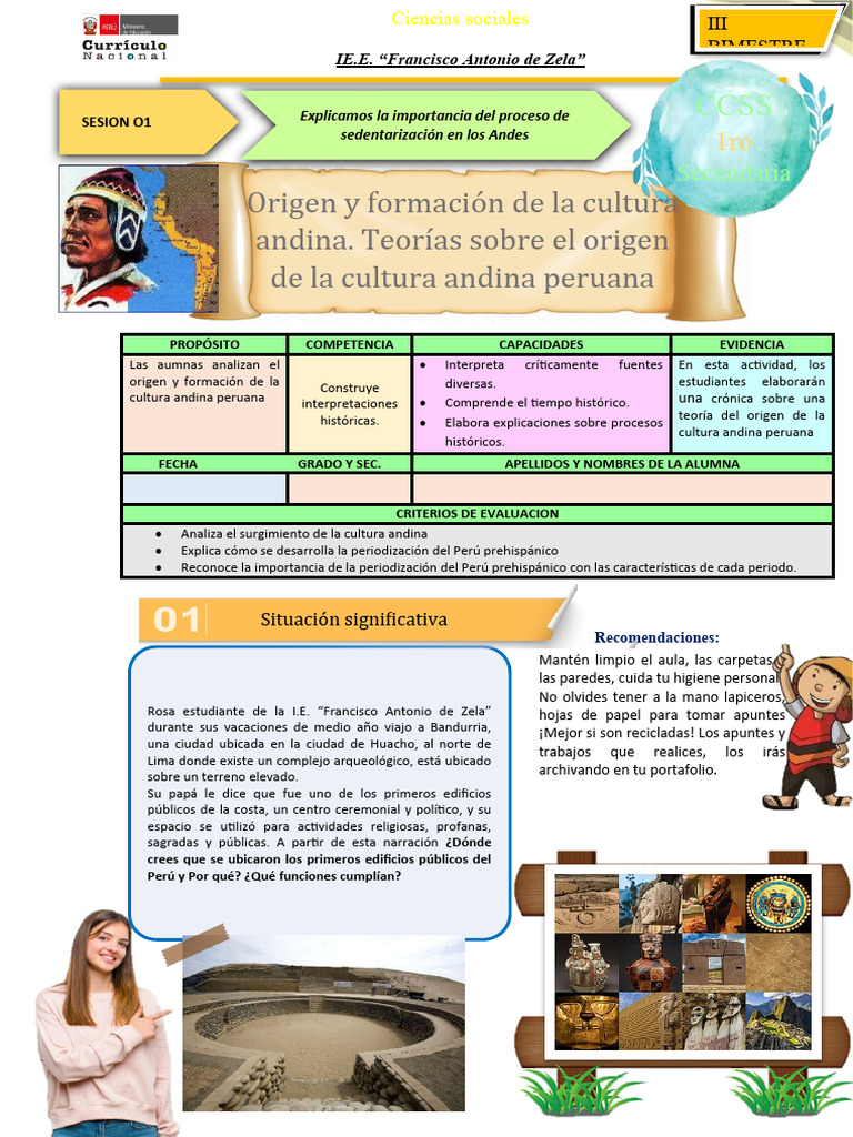 Ficha de Actividad CCSS 1°-Semana 1 | PDF | Andes | Era precolombina