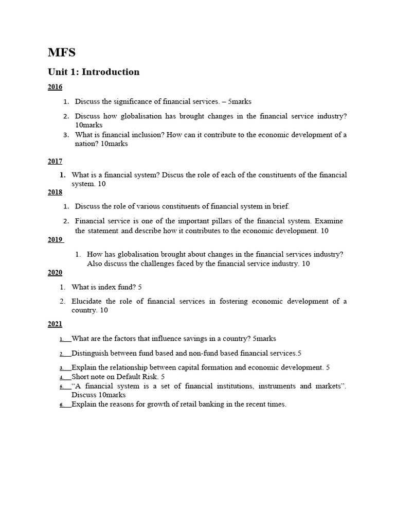 MFS Previous Years Questions | PDF | Insurance | Stocks