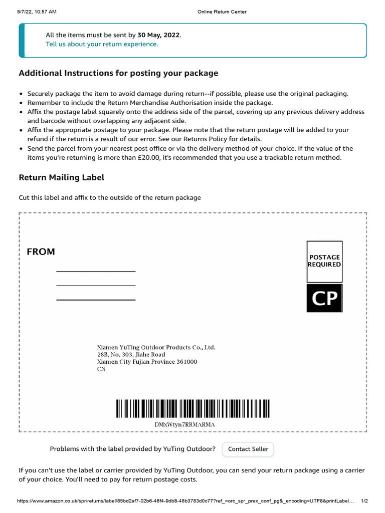 Online Return Center | PDF | Mail | Written Communication