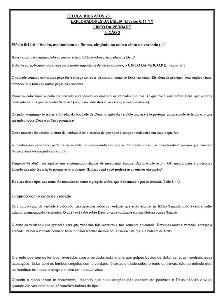 Cinto Da Verdade - Lição 2 | PDF | Diabo | Verdade