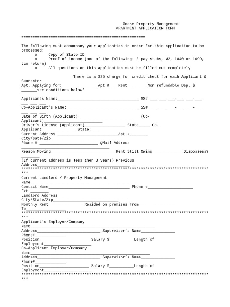 Apartment Application Form | PDF | Lease