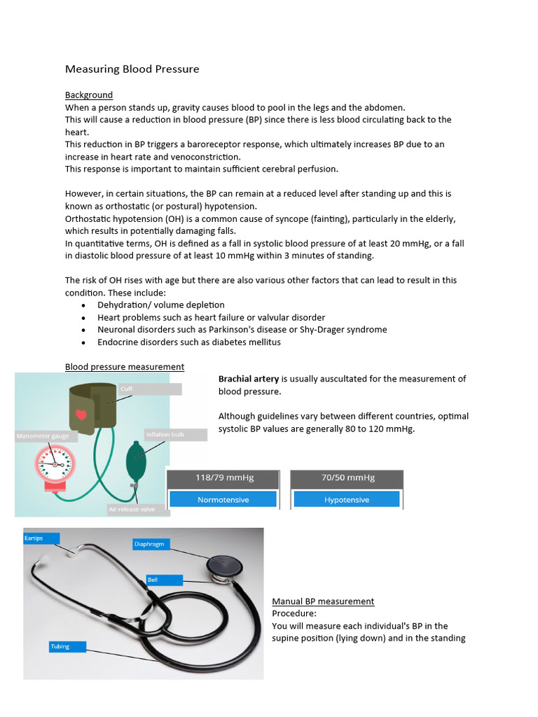 Blood Pressure and Orthostatic Hypotension - Lab | PDF | Blood Pressure ...