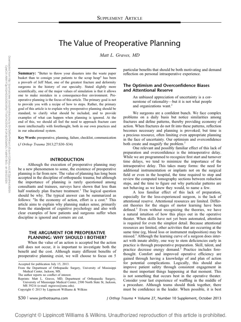 The Value of Preoperative Planning.10 | PDF | Surgery | Communication