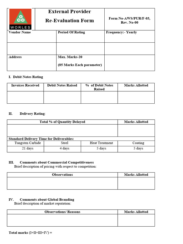 Supplier Re-Evaluation Form | PDF | Business