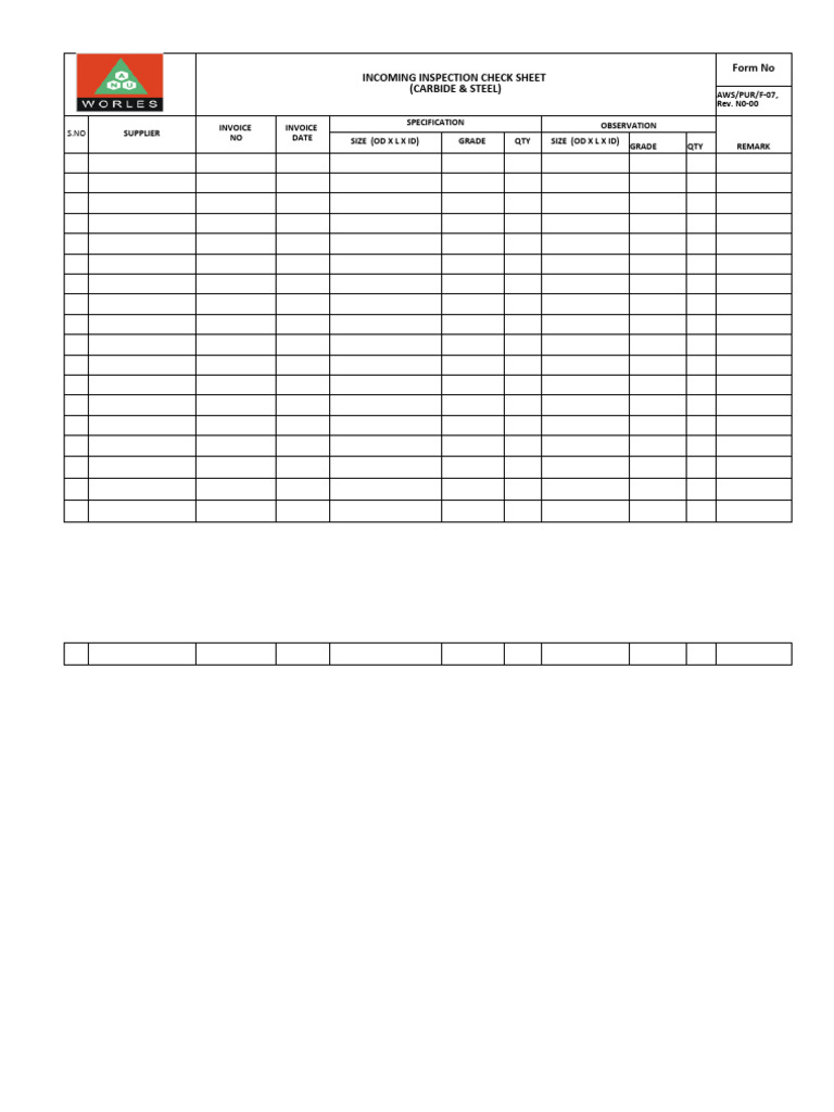 Incoming Inspection Check Sheet | PDF