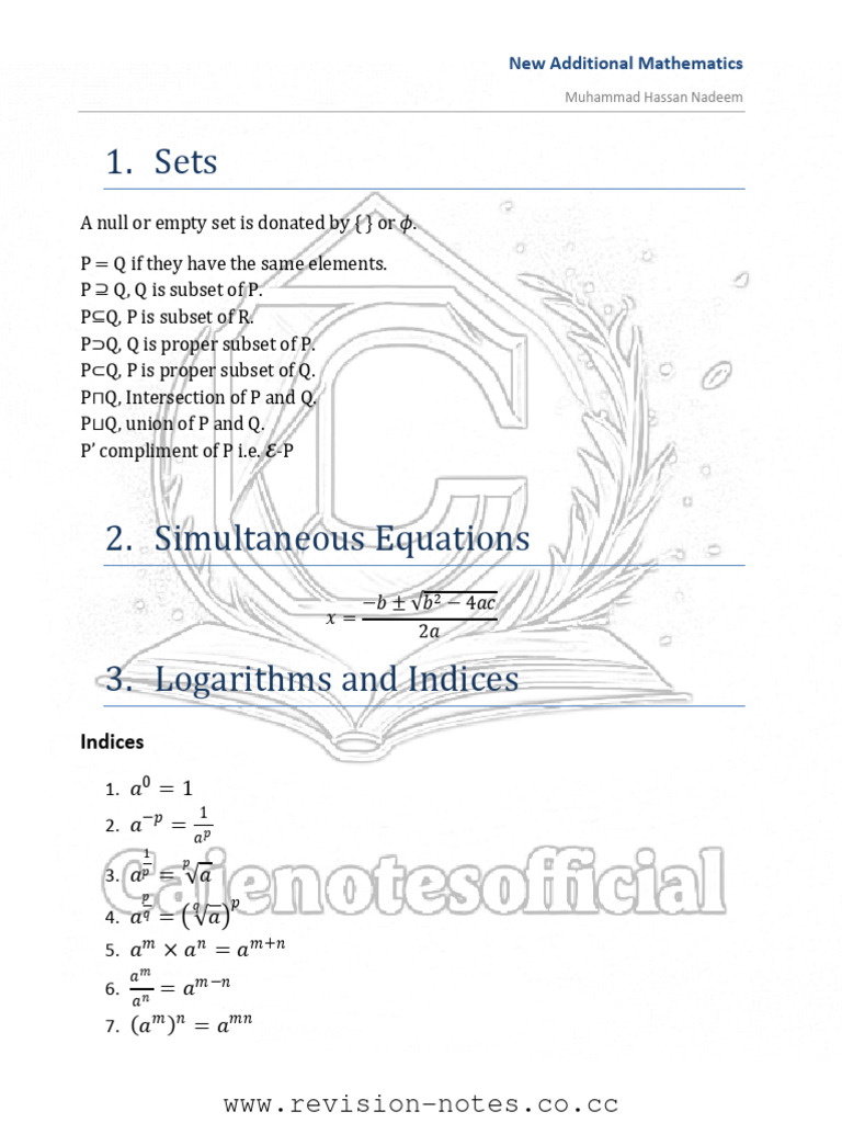 Additional Mathematics Formula Sheet - Caienotesofficial | PDF | Matrix ...