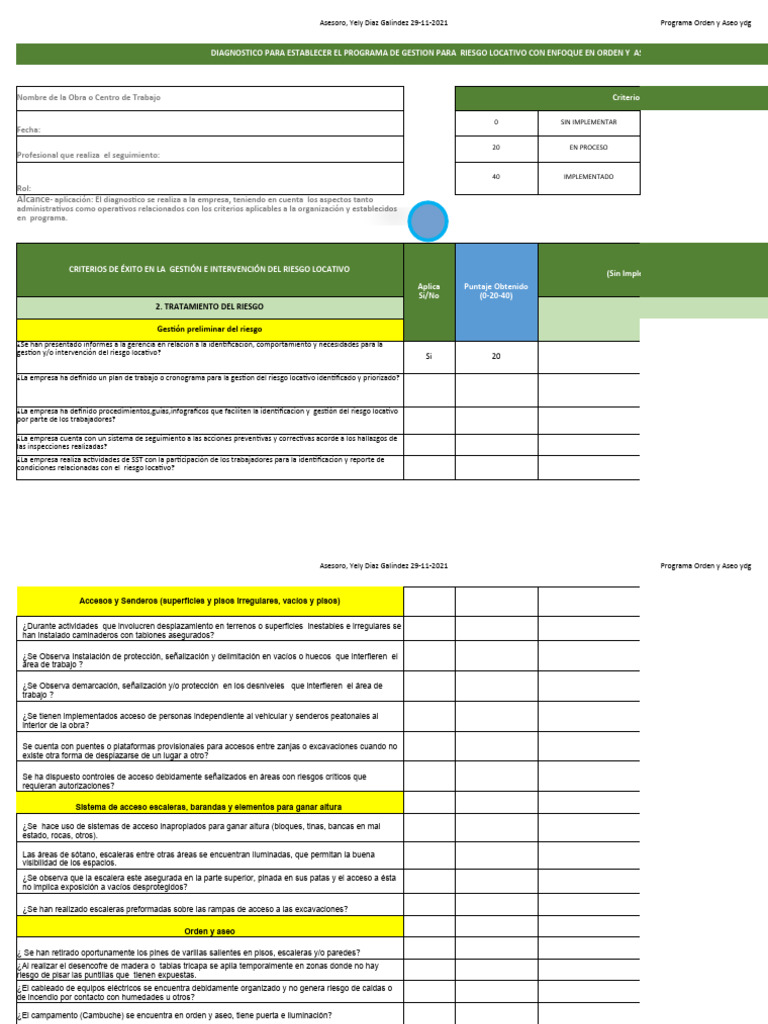 Copia de Lista de Chequeo Centros de Trabajo | PDF | Agua | Business